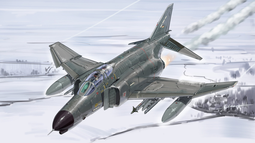 Safebooru - 2others absurdres afterburner aim-7 sparrow air-to-air missile aircraft airplane ...