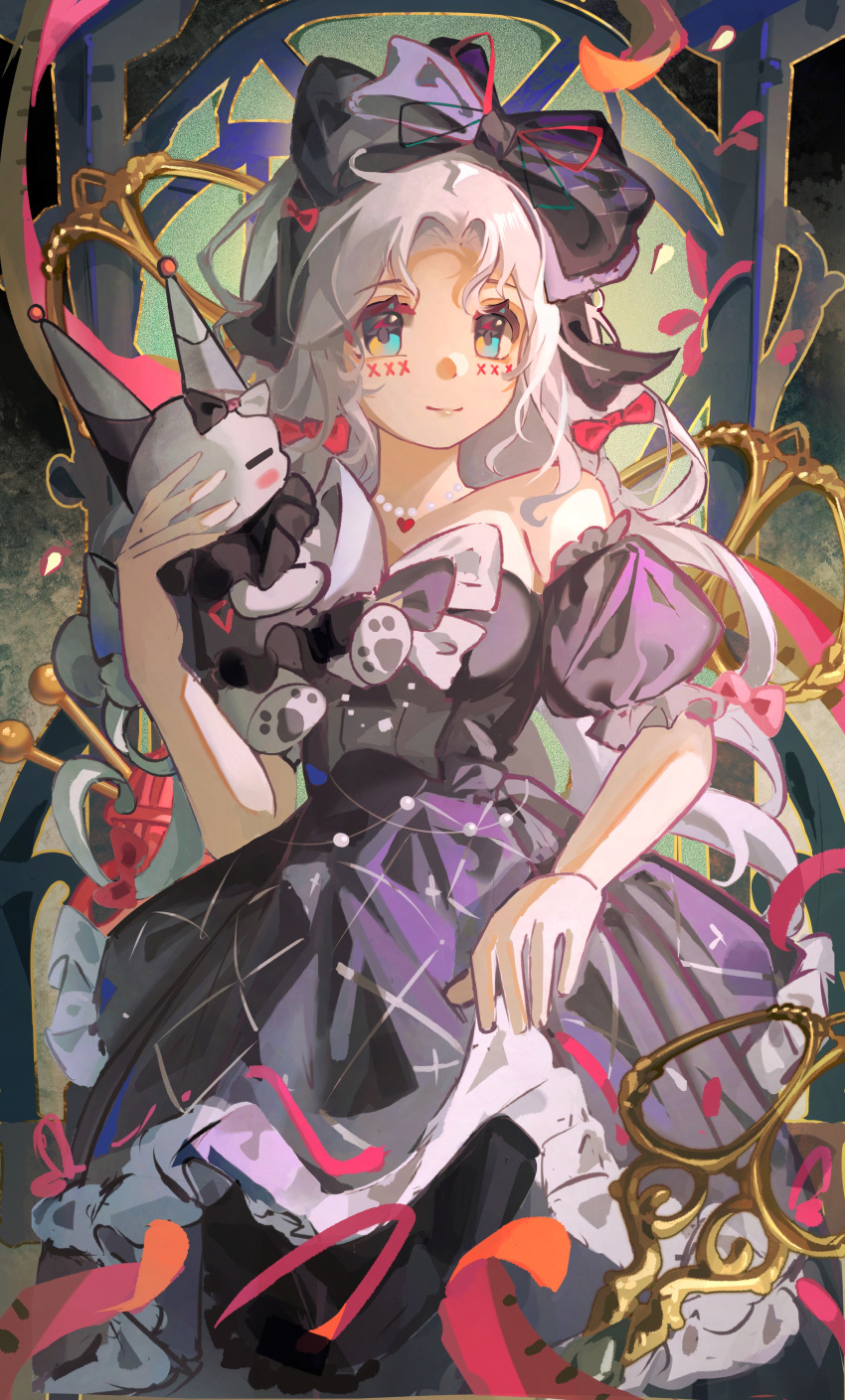 Safebooru - 1girl absurdres aqua eyes argyle clothes argyle dress bare shoulders bead choker ...