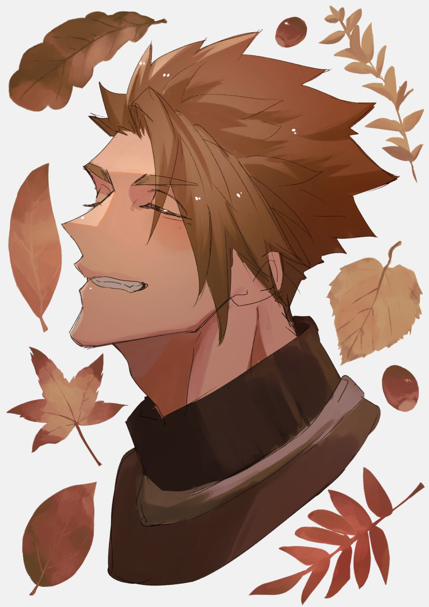 Safebooru - 1boy achilles (fate) acorn armor autumn leaves black shirt ...