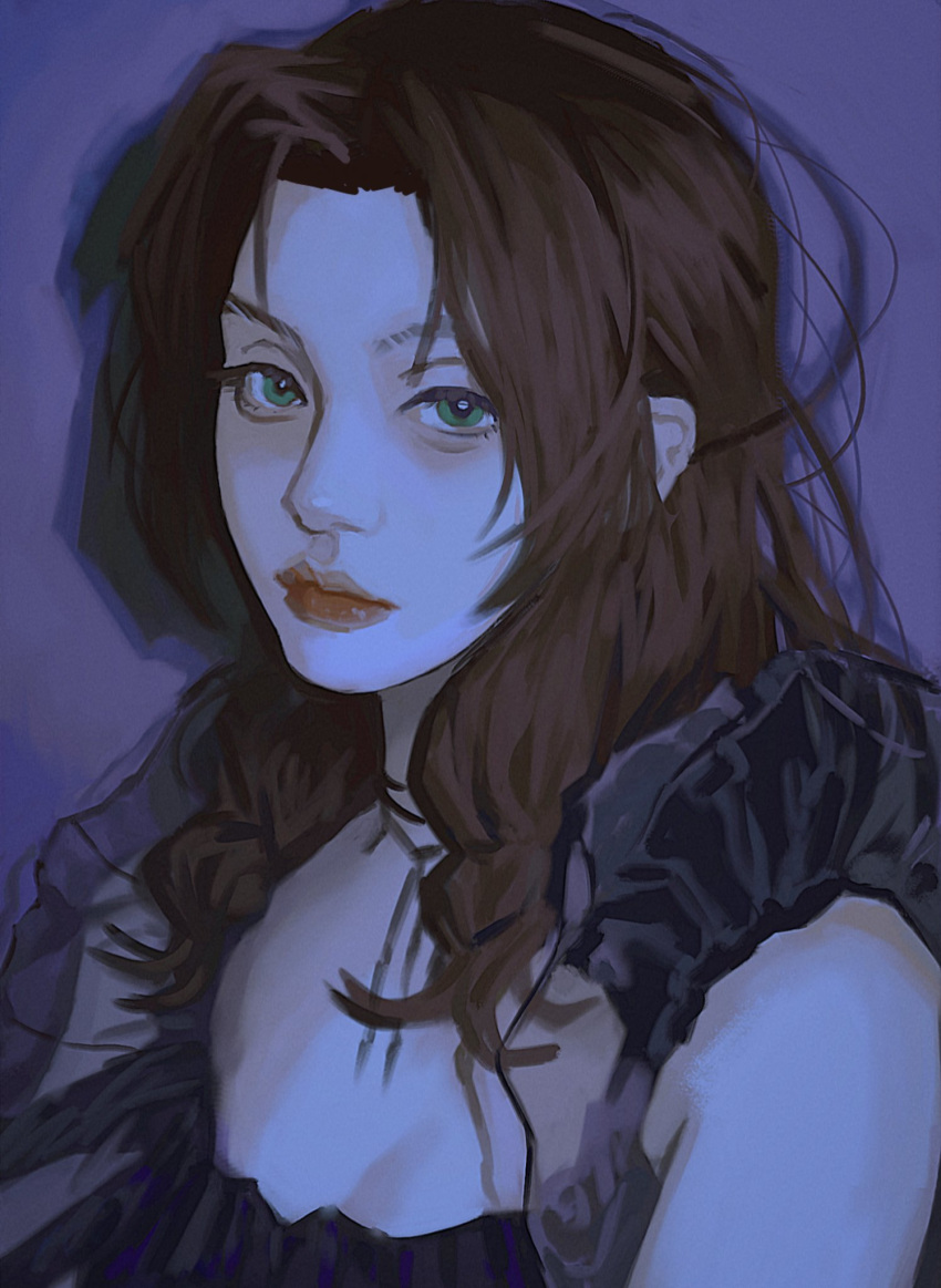 Safebooru - 1girl aegyo sal aerith gainsborough alternate costume black dress closed mouth dress ...