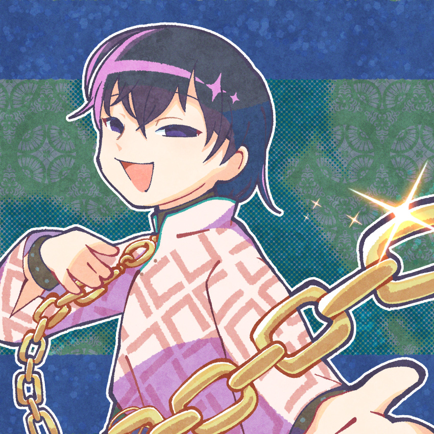 Safebooru - 1boy black eyes black hair chain chain leash charisma house glint hair between eyes ...