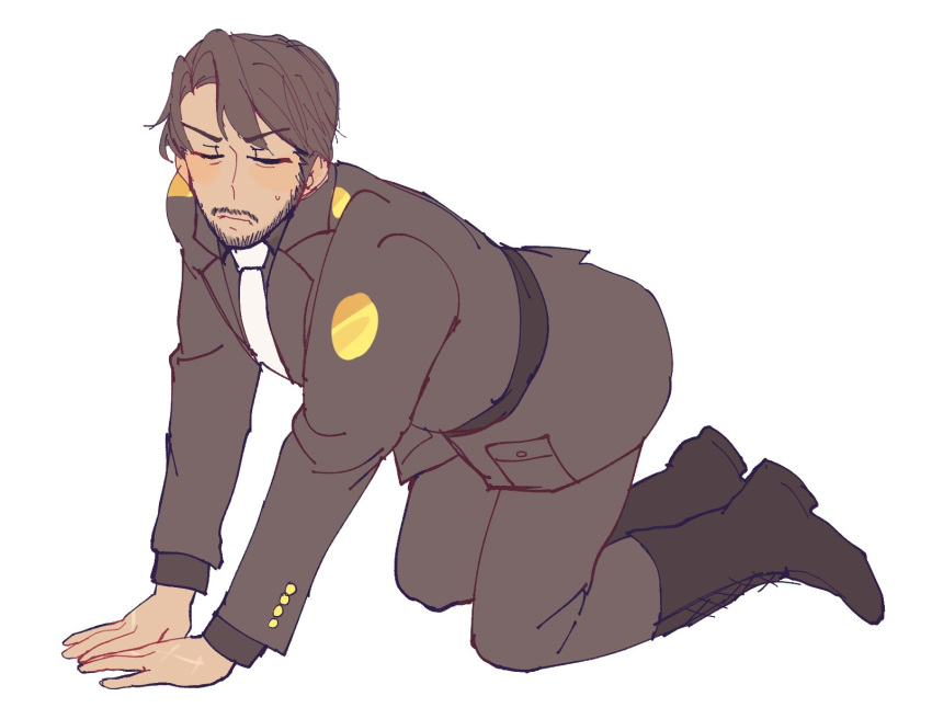 Safebooru - 1boy all fours andersen (nikke) belt boots brown belt brown ...