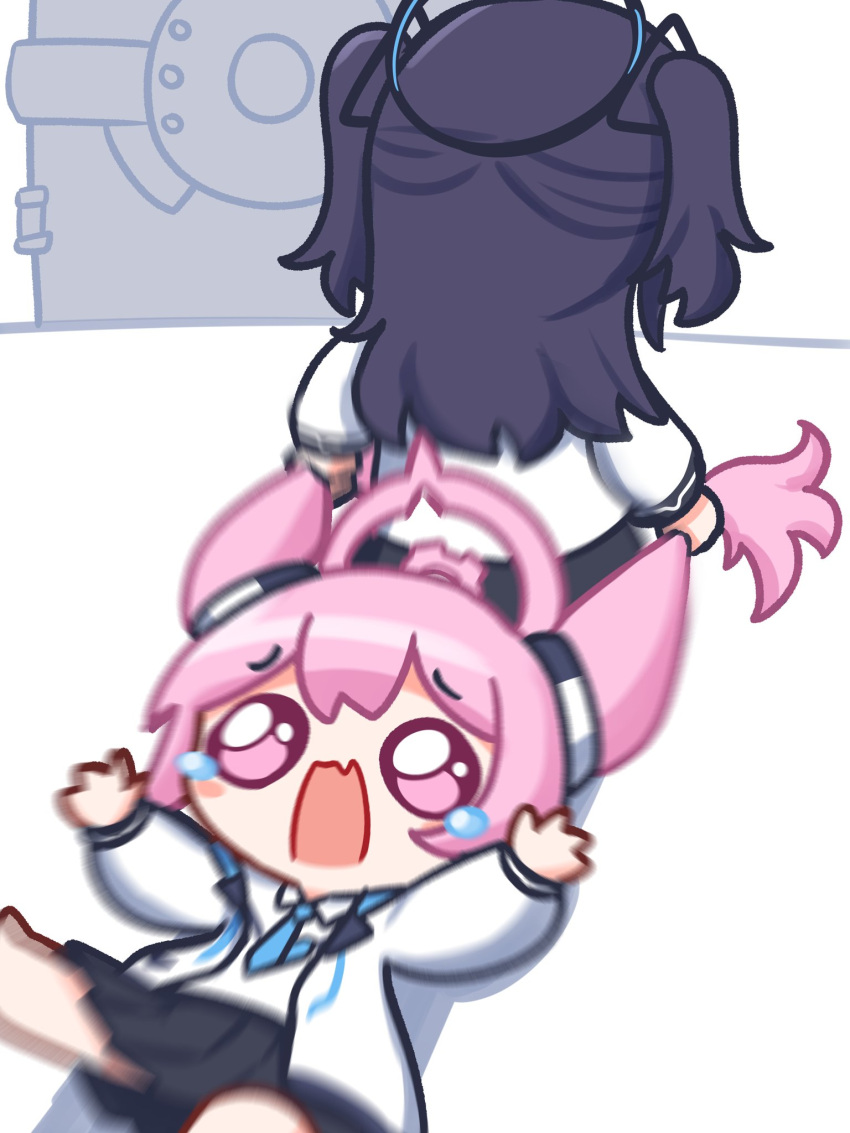 Safebooru - 2girls black skirt blue archive blue necktie collared shirt eiul halo highres jacket ...