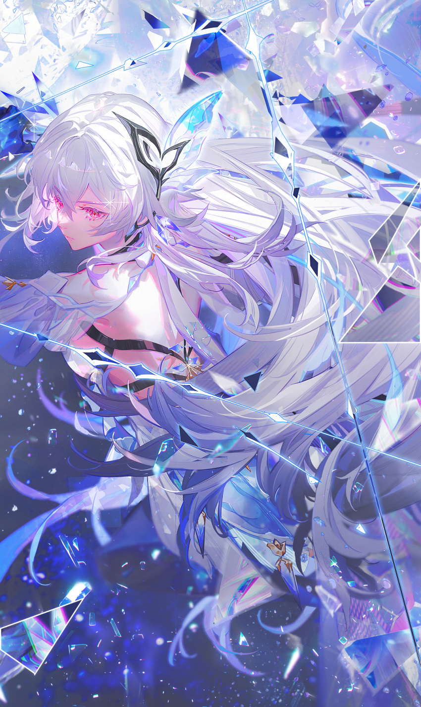 Safebooru - 1girl bare shoulders breasts closed mouth dress genshin impact gloves grey hair hair ...