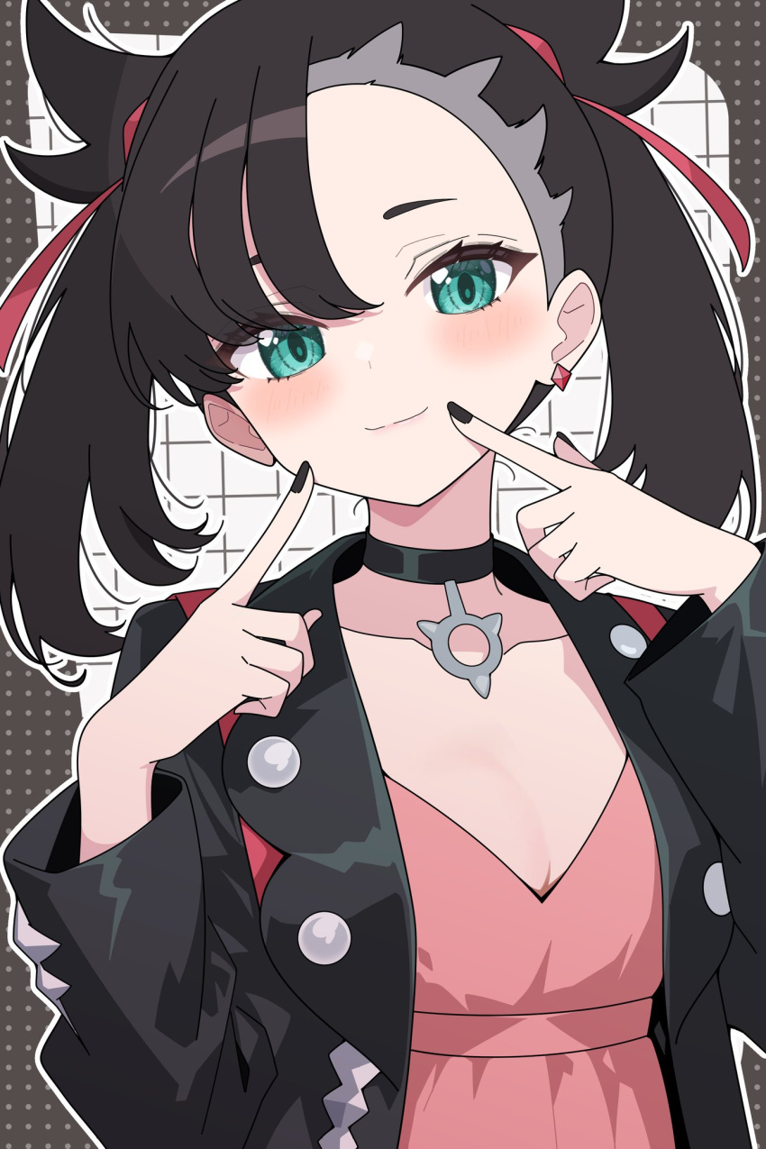 Safebooru - 1girl asymmetrical bangs asymmetrical hair black choker black hair black jacket ...