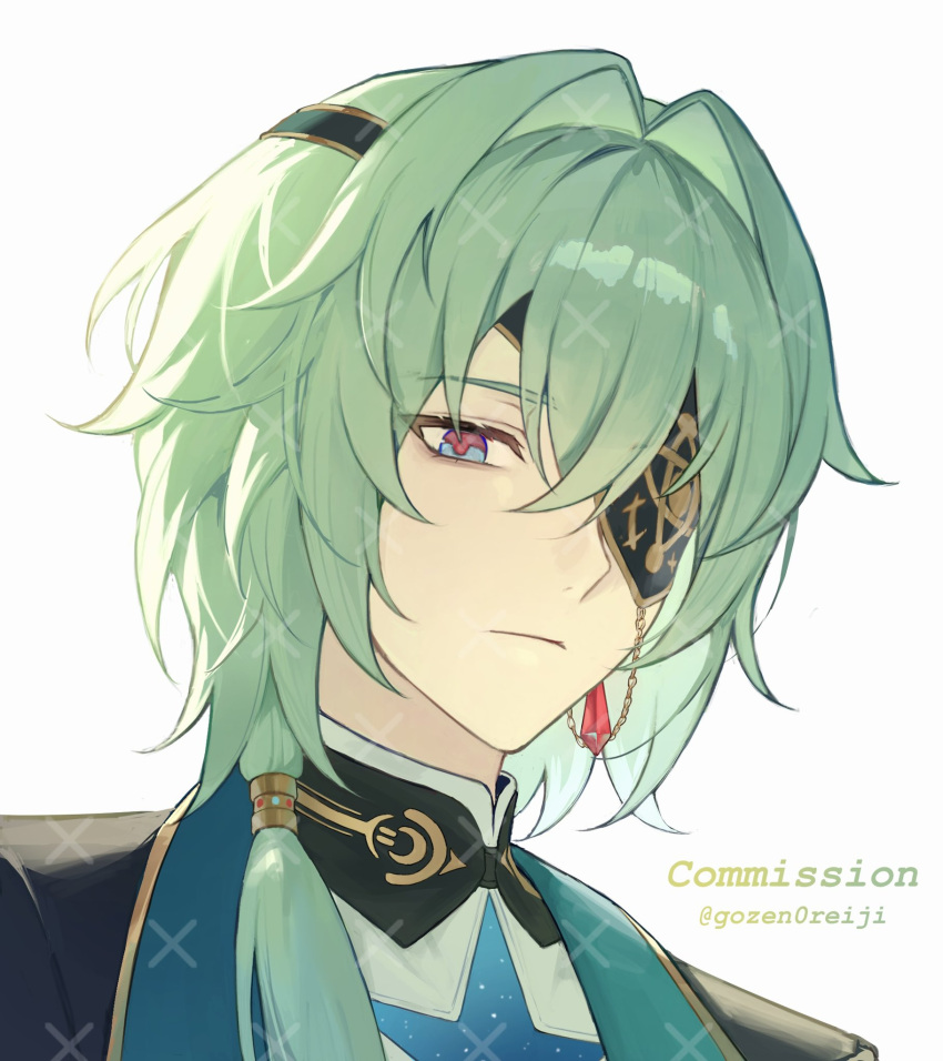 Safebooru - 1boy anaxa (honkai: star rail) aqua hair black jacket blue eyes chain closed mouth ...