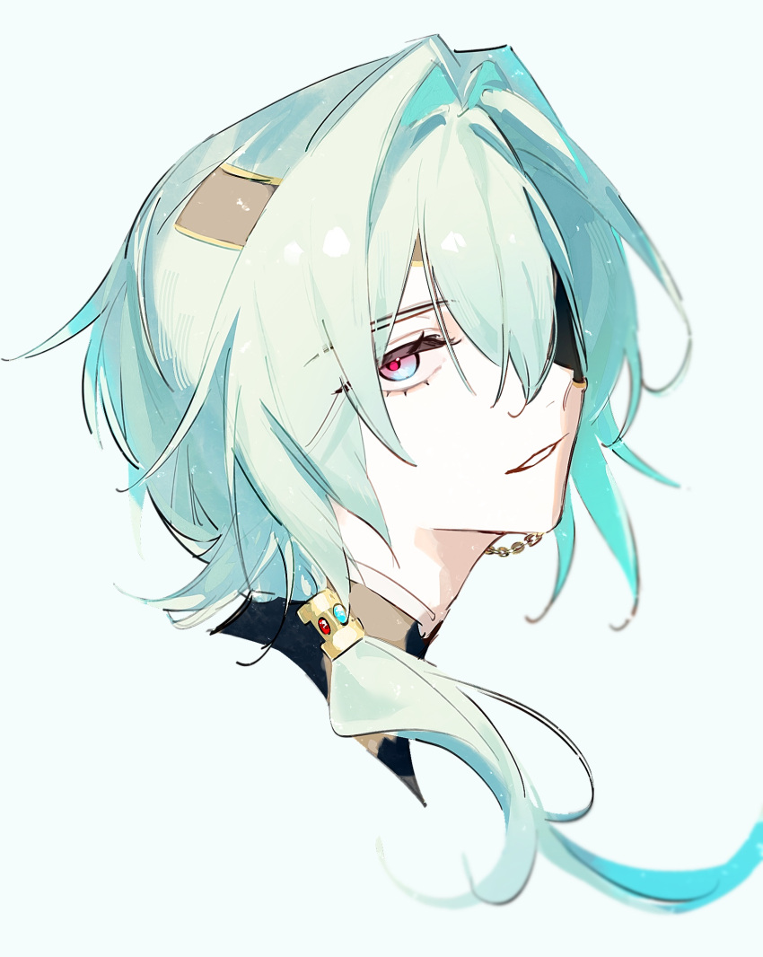 Safebooru - 100513myul 1boy anaxa (honkai: star rail) aqua hair black collar blue eyes chain ...
