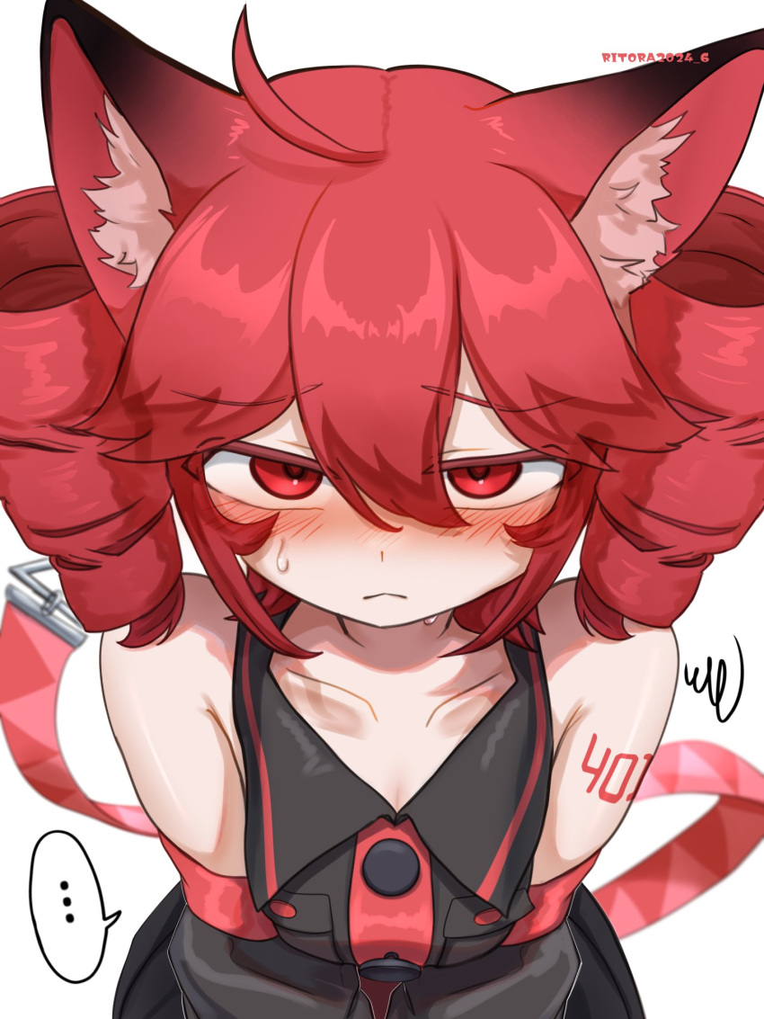 Safebooru - ... 1girl ahoge animal ears annoyed bare shoulders black shirt black sleeves blush ...