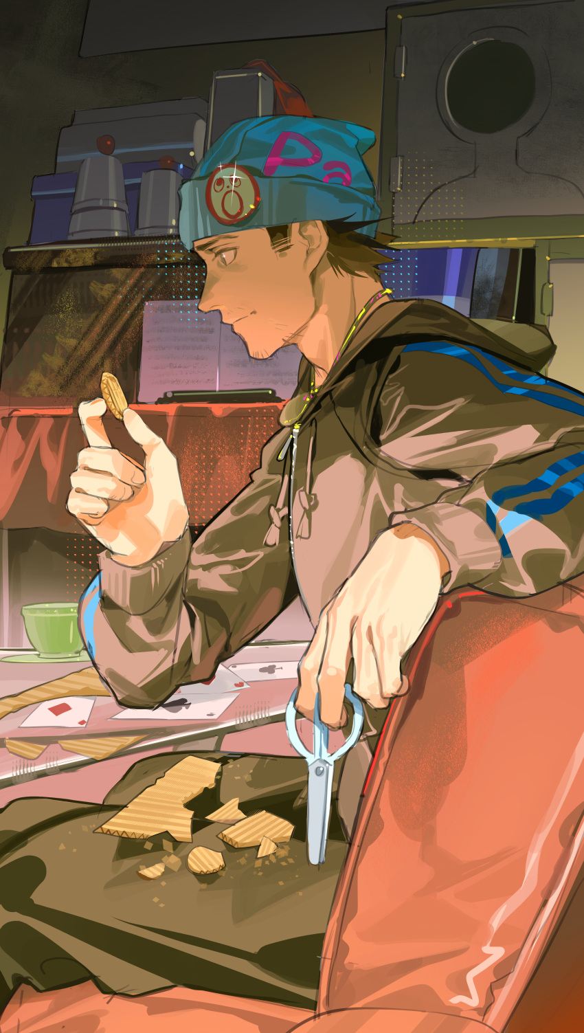 Safebooru - 1boy absurdres ace attorney apollo justice: ace attorney badge beanie beard stubble ...