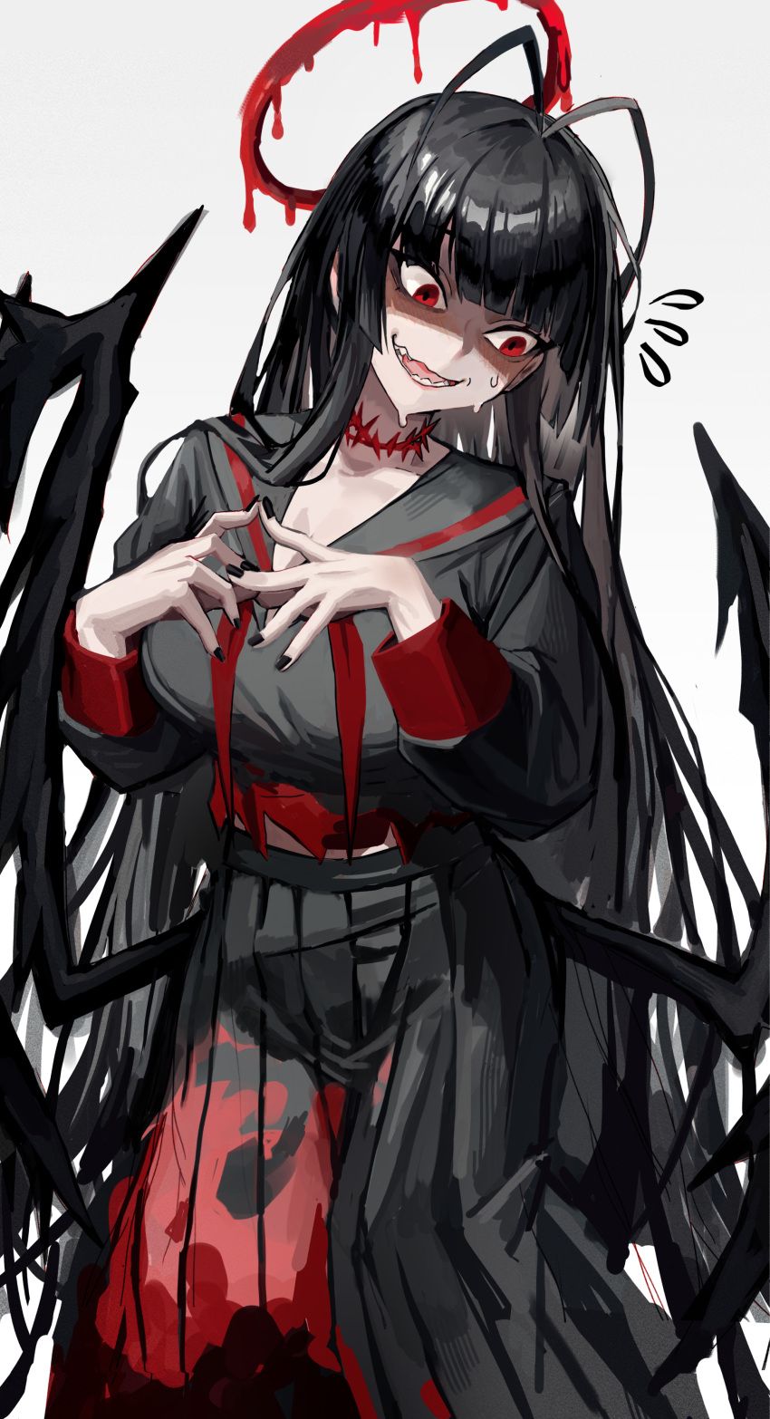 Safebooru - 1girl absurdres antenna hair averting eyes black hair black nails black sailor ...