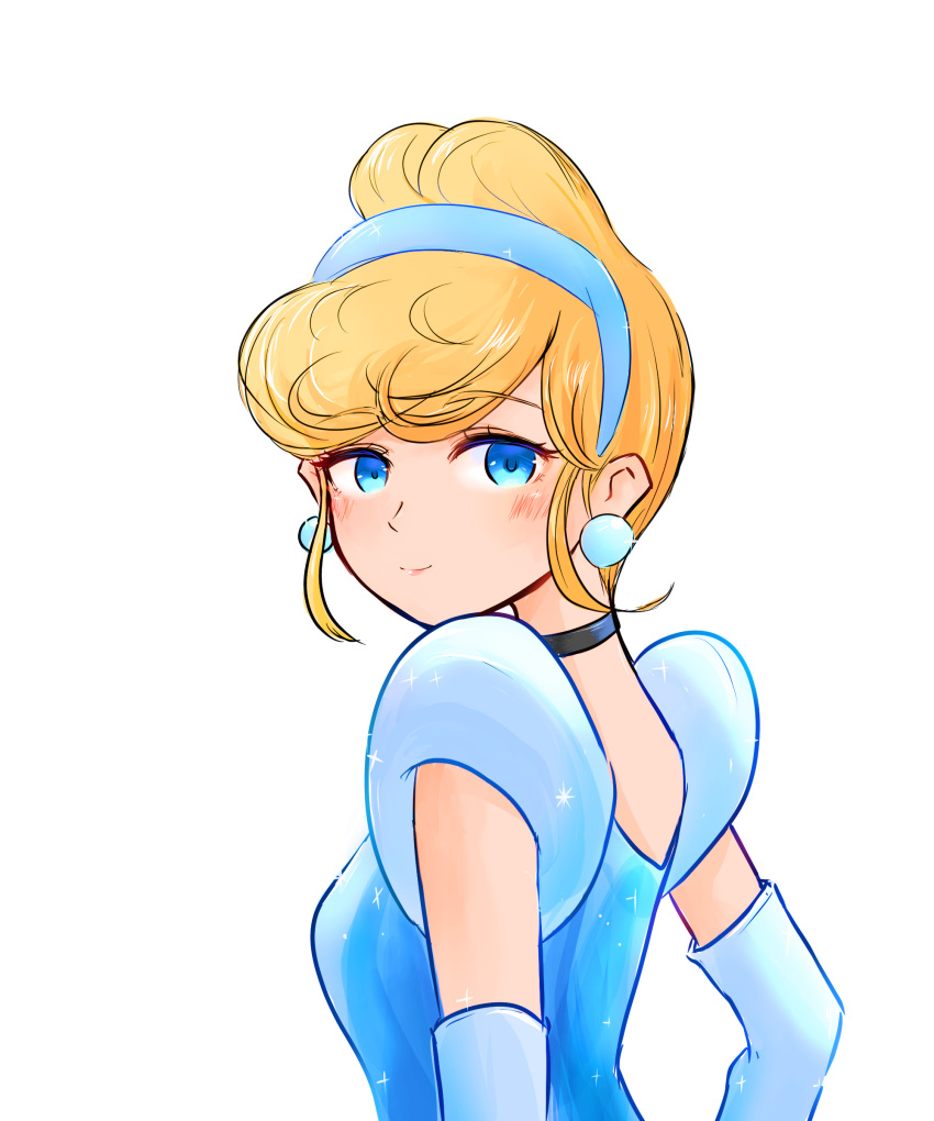 Safebooru - 1girl absurdres ball gown blonde hair blue dress blue eyes choker cinderella (disney ...