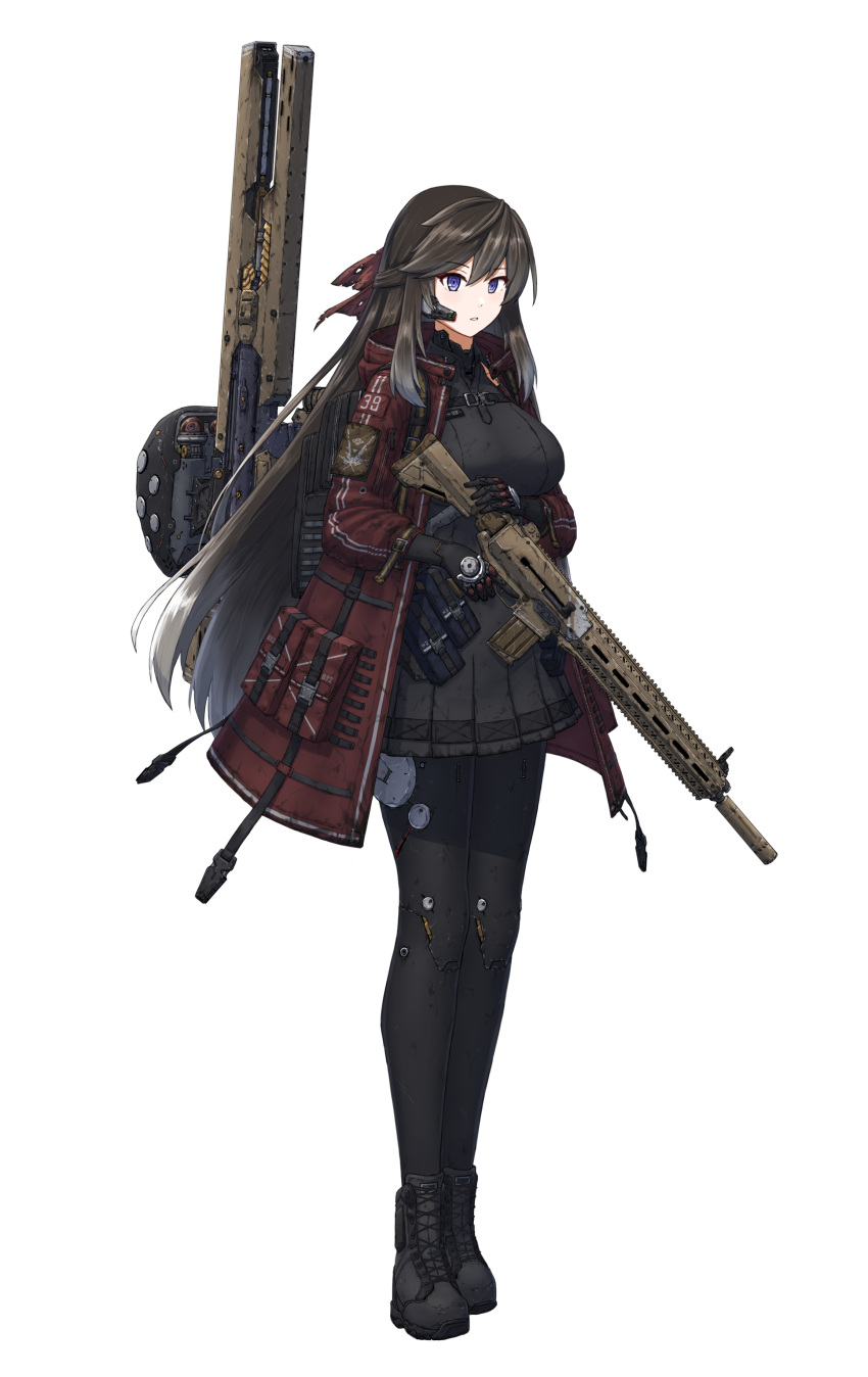 Safebooru - 1girl absurdres assault rifle backpack bag battle rifle black gloves black hair ...