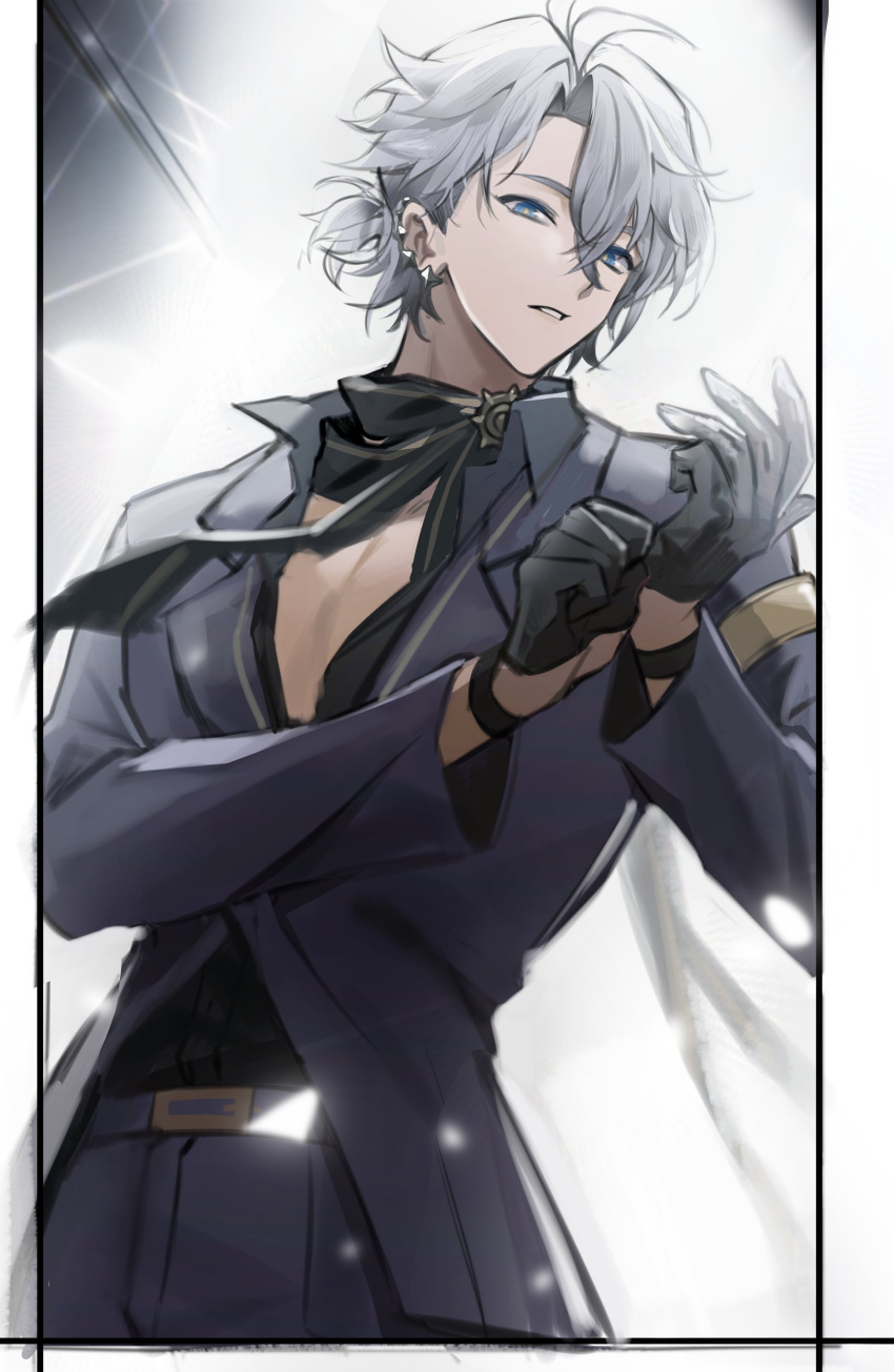 Safebooru - 1boy absurdres adjusting clothes adjusting gloves antenna hair black choker black ...