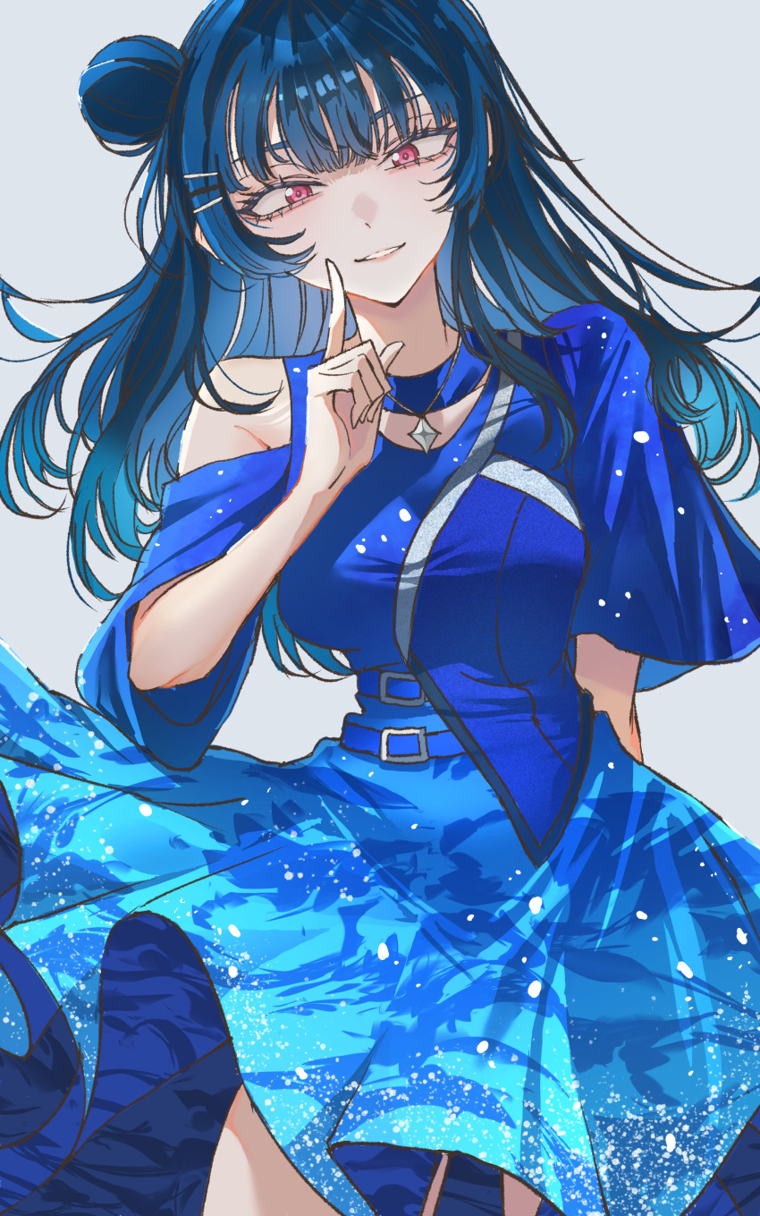 Safebooru - 1girl absurdres armpit crease blue dress blue hair blunt bangs breasts clothing ...