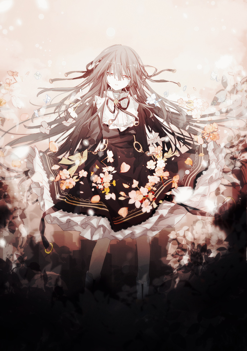 Safebooru - 1girl absurdres arcaea black dress black ribbon chinese commentary commentary ...