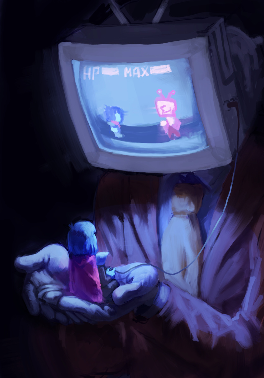 Safebooru - 1boy 1other ant tenna blue hair blue skin cape colored skin ...