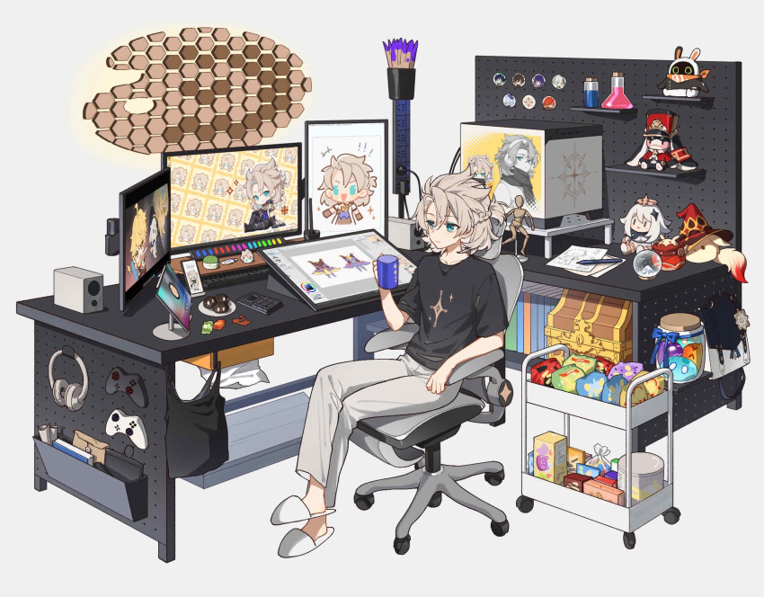 Safebooru - 1boy aether (genshin impact) albedo (genshin impact) bag ...