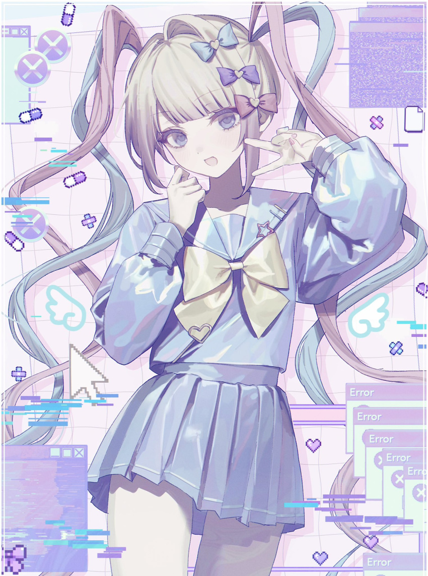 Safebooru - 1girl :d blonde hair blue bow blue eyes blue hair blue serafuku blue shirt blue ...