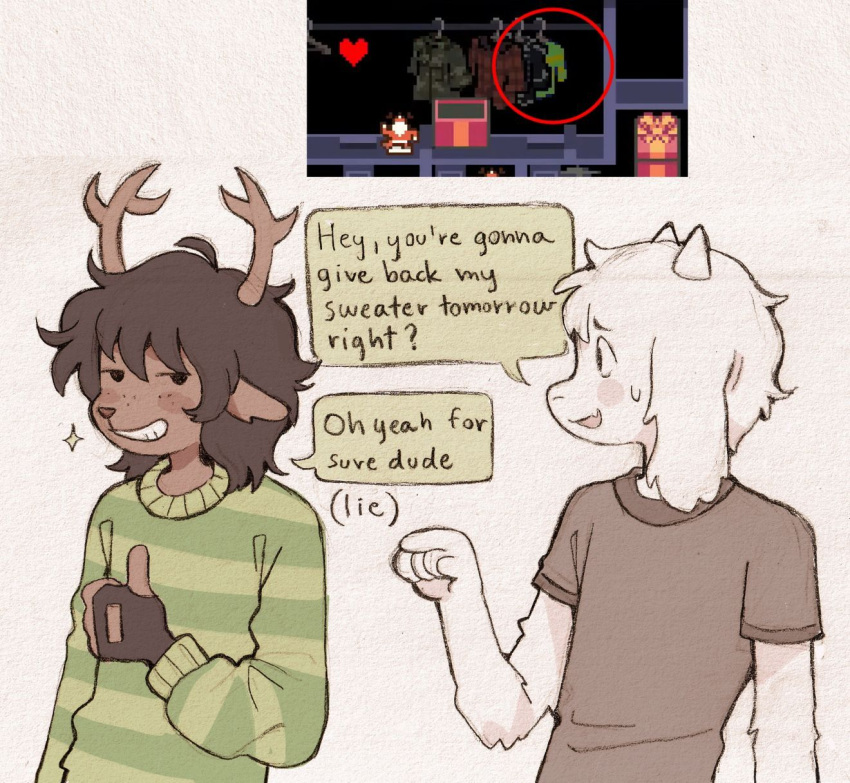 Safebooru - 1boy 1girl animal ears antlers asgore dreemurr brown hair december holiday deer ...