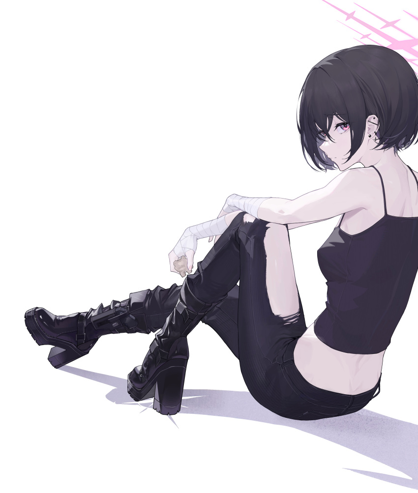 Safebooru - 14yuruis 1girl absurdres ankle holster bandaged arm bandaged wrist bandages black ...