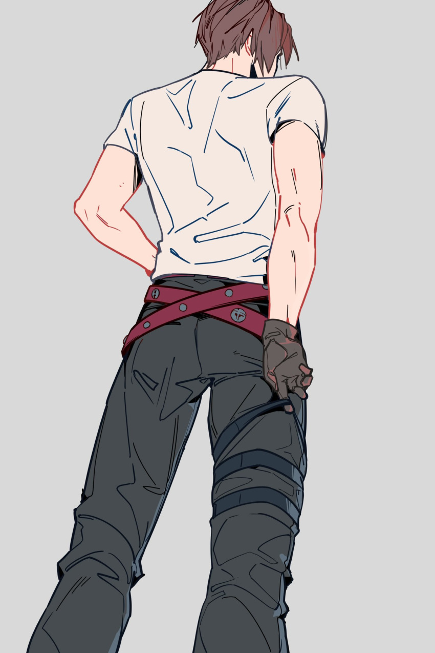 Safebooru - 1boy belt black pants brown gloves brown hair facing away final fantasy final ...