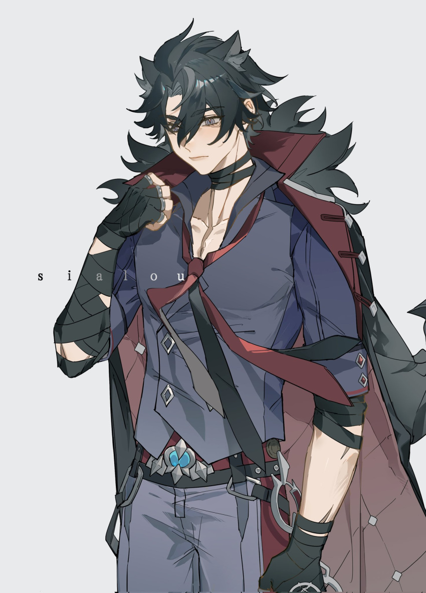 Safebooru - 1boy animal ears belt bishounen black coat black gloves black hair black shirt coat ...