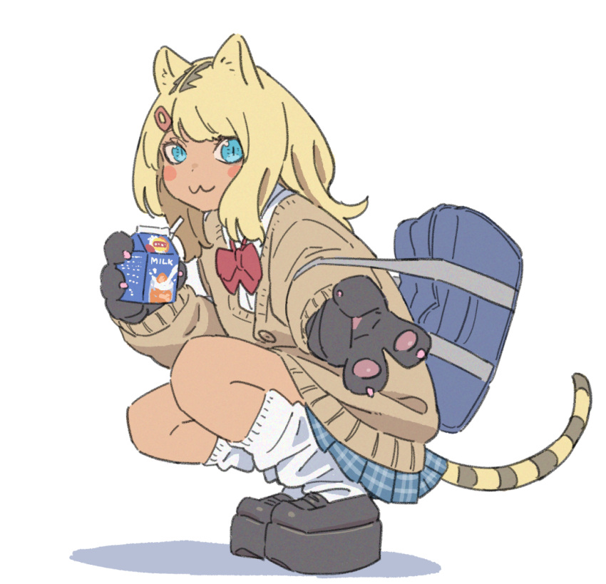 Safebooru - 1girl animal ears animal hands bag black gloves black shoes blonde hair blue bag ...