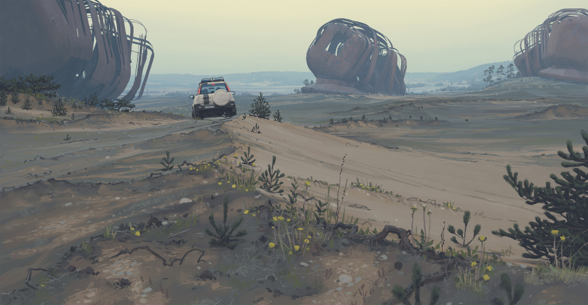 Safebooru - abandoned absurdres car clouds cloudy sky highres honda honda cr-v motor vehicle no ...