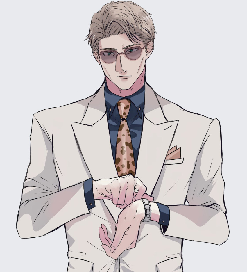 Safebooru - 1boy blonde hair blue shirt closed mouth collared shirt ...