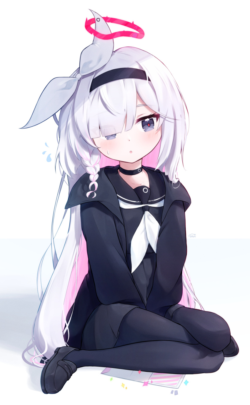 Safebooru - 1girl absurdres between legs black choker black coat black ...