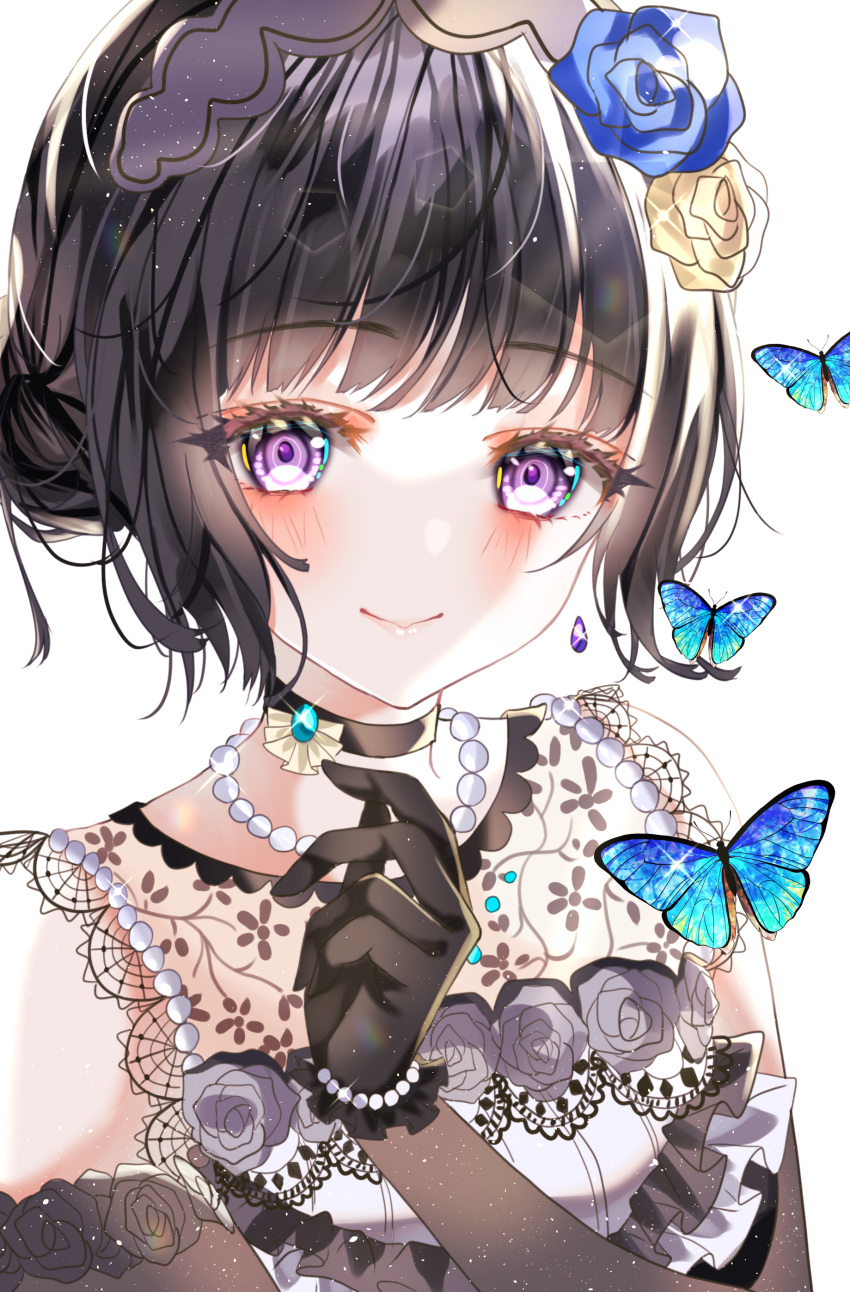 Safebooru - 1girl absurdres bang dream! black gloves black hair bug butterfly ebimau flower ...