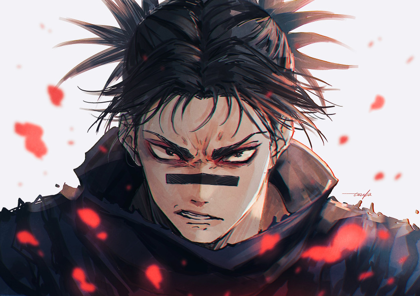 Safebooru - 1boy 28cg absurdres angry black hair black shirt blood ...