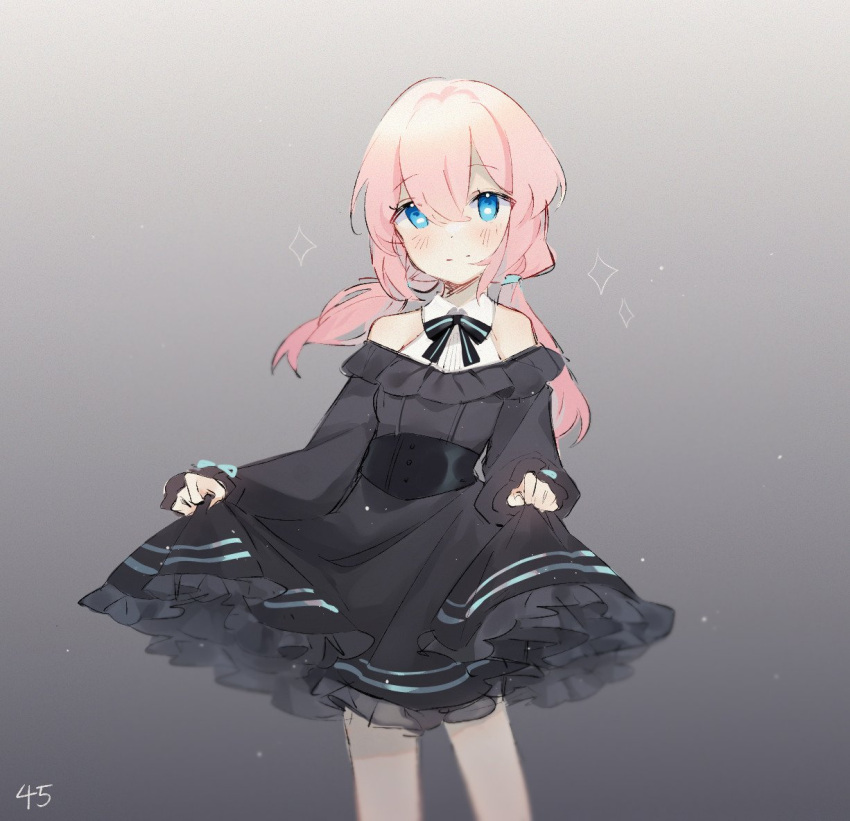 Safebooru - 1girl arknights bare shoulders black bow black bowtie black corset black dress blue ...