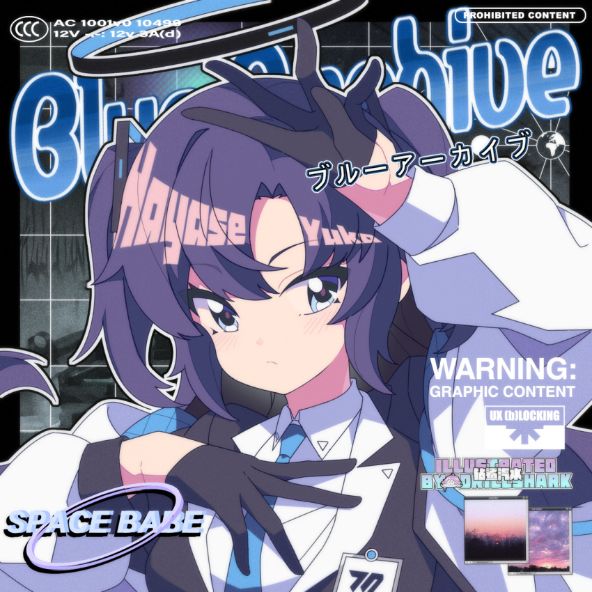 Safebooru - 1girl anchorage akiko arm up black gloves black jacket blue ...