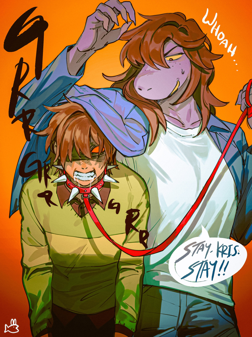 Safebooru - 1girl 1other absurdres angry animal collar blank eyes blue ...