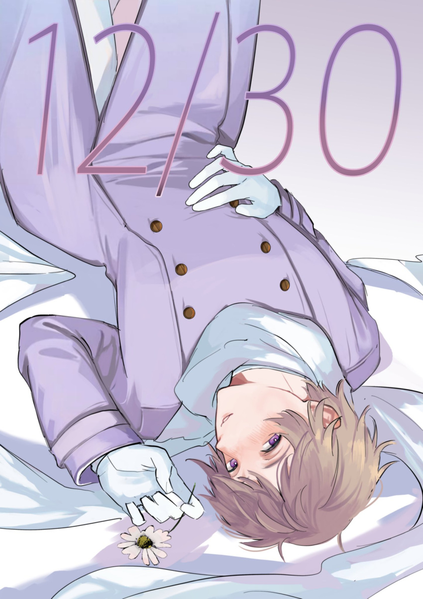 Safebooru - 1boy axis powers hetalia blush brown hair coat commentary request dated flower ...