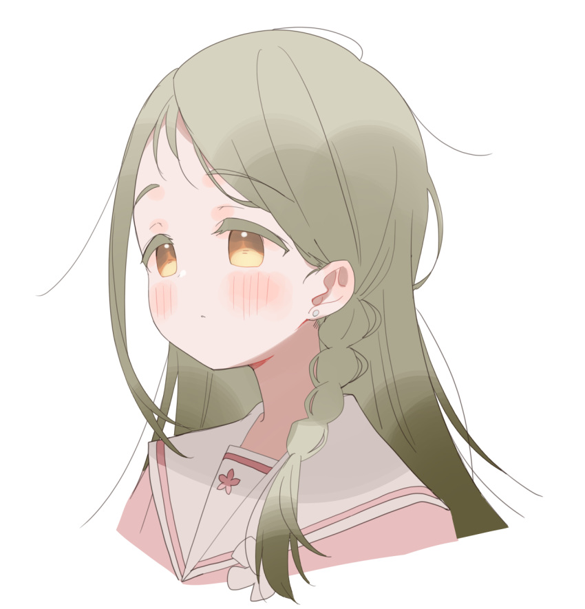 Safebooru - 1girl blush braid brown eyes brown hair colored eyelashes cropped torso earrings ...
