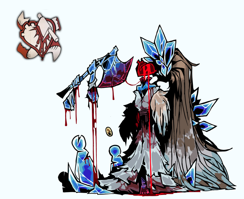 Safebooru - 1girl absurdres axe bleeding blood blood on clothes blood on weapon brown hair coin ...