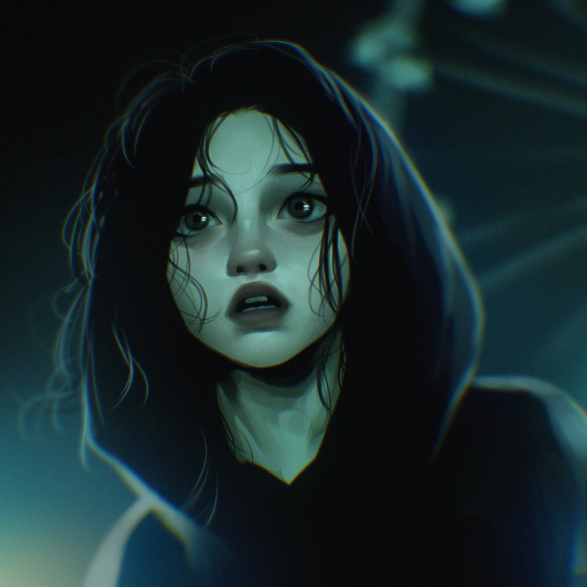 Safebooru - 1girl 23i2ko art study bags under eyes black cloak black eyes blurry blurry edges ...