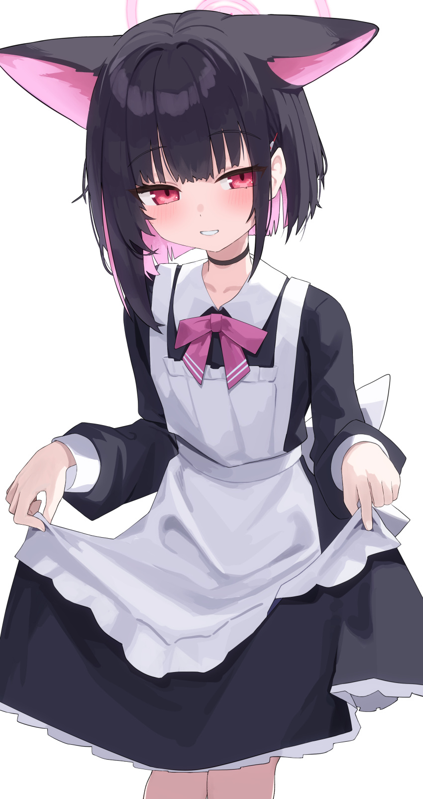 Safebooru - 1girl absurdres alternate costume animal ears apron black hair blue archive bow cat ...