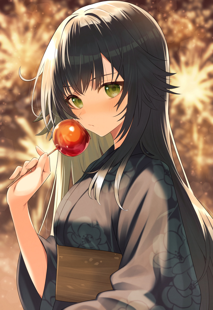 Safebooru - 07nono06 1girl absurdres black kimono blurry blurry foreground blush commentary ...