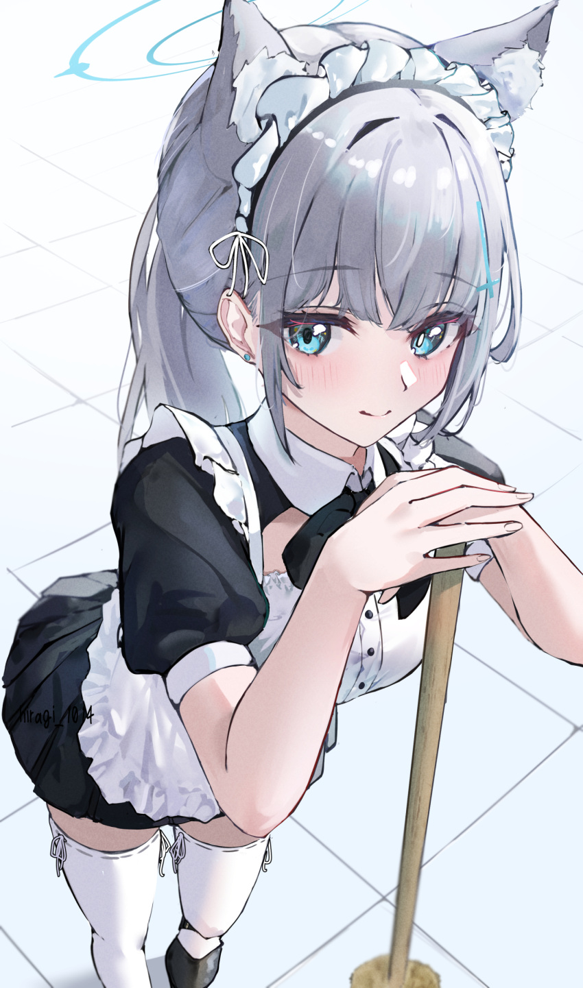 Safebooru - 1girl absurdres alternate costume animal ear fluff animal ears apron aqua eyes black ...