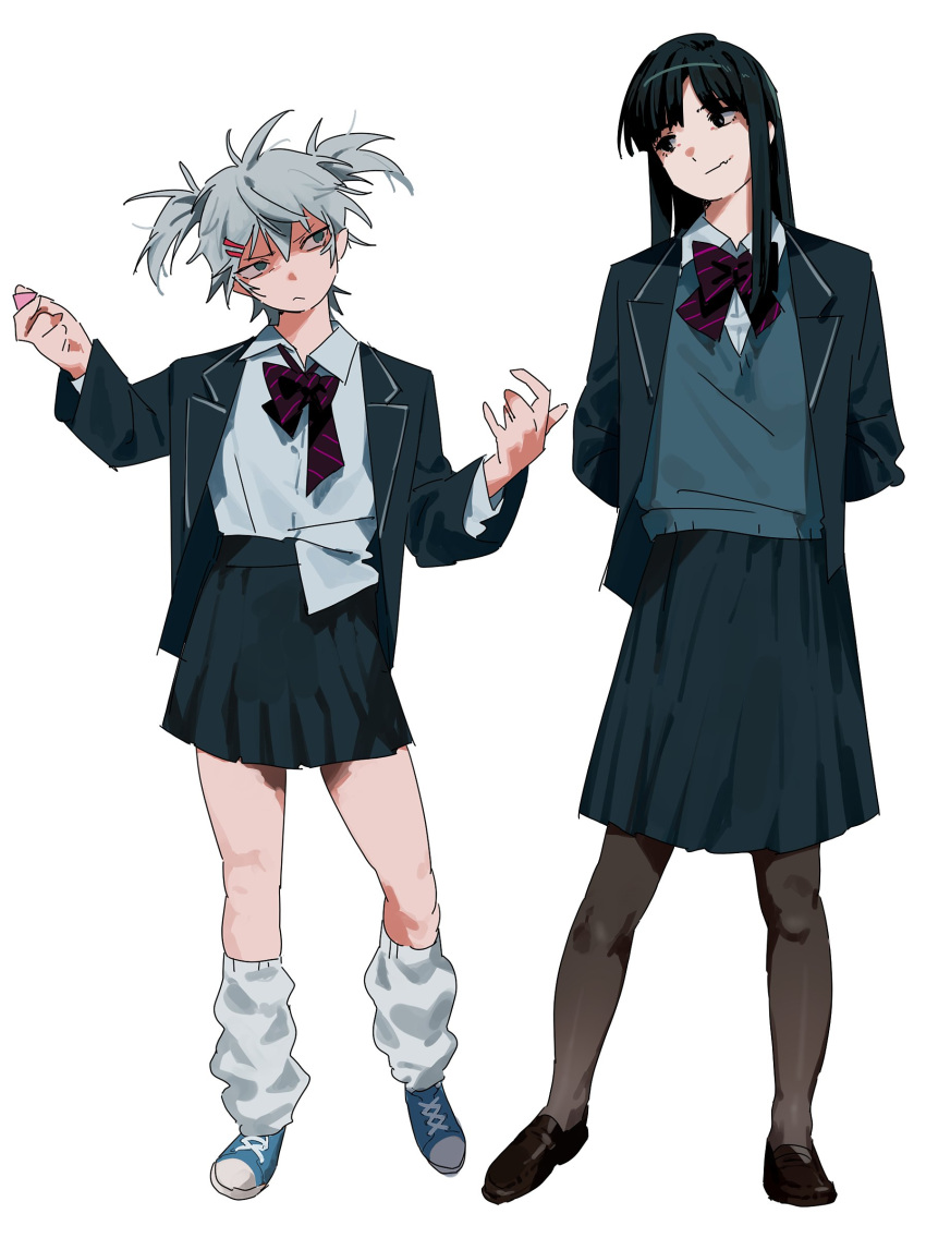Safebooru - 2girls absurdres alien stage black eyes black hair black jacket black shoes black ...