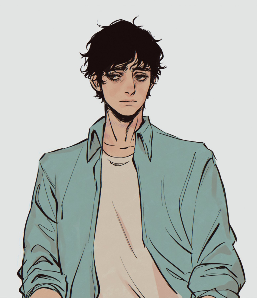 Safebooru 1boy 23i2ko Averting Eyes Bags Under Eyes Black Eyes 8794