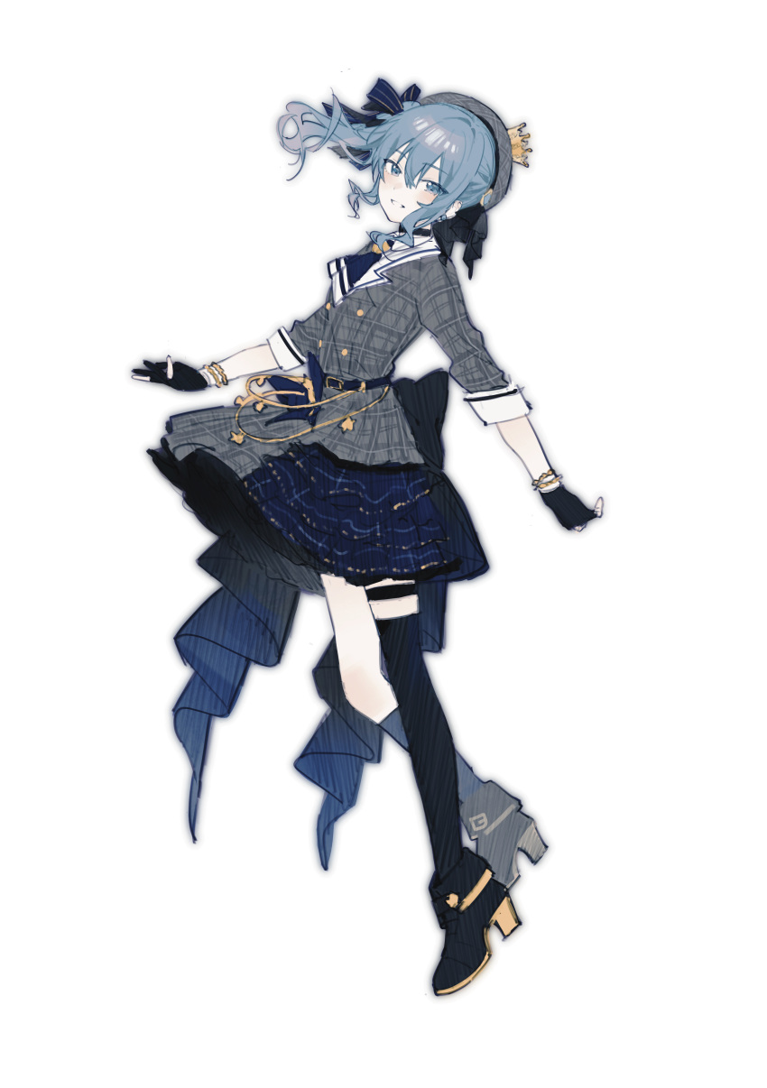 Safebooru - 1girl absurdres belt belt buckle beret black belt blue eyes blue hair buckle dress ...