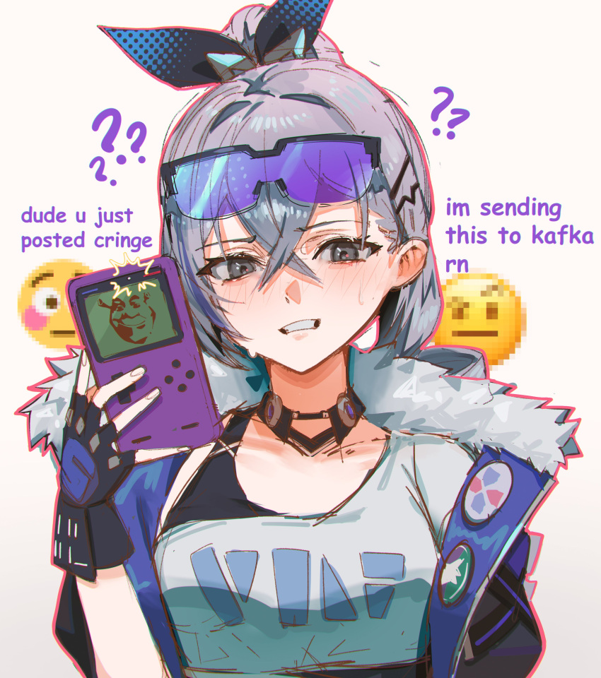 Safebooru - 1girl ? ?? absurdres black gloves black jacket commentary ...
