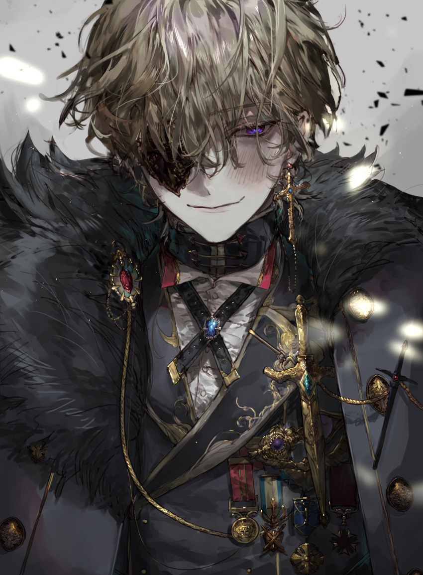 Safebooru - 1boy absurdres black jacket black ribbon blonde hair blush closed mouth commentary ...