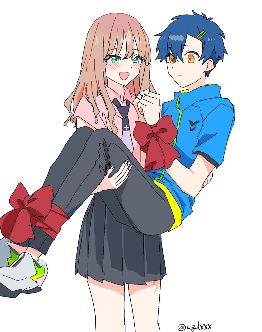 Safebooru - 1girl asanaka yomogi blue hair blush bound breasts brown hair carrying carrying ...