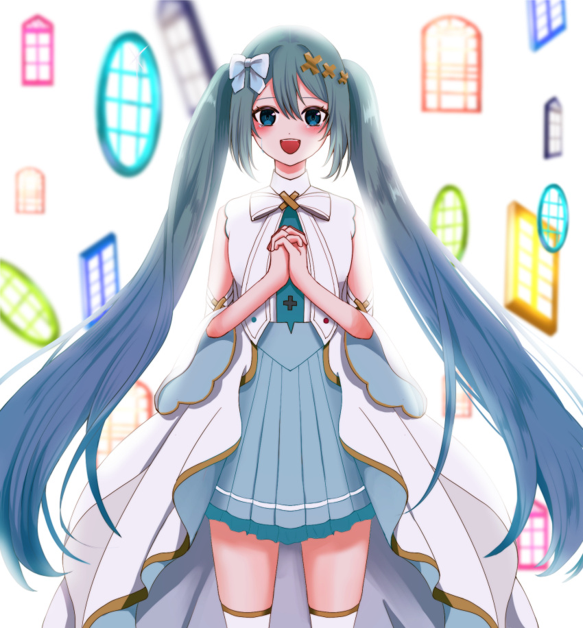 Safebooru - 1girl aqua eyes aqua hair aqua skirt blush bow bowtie ...