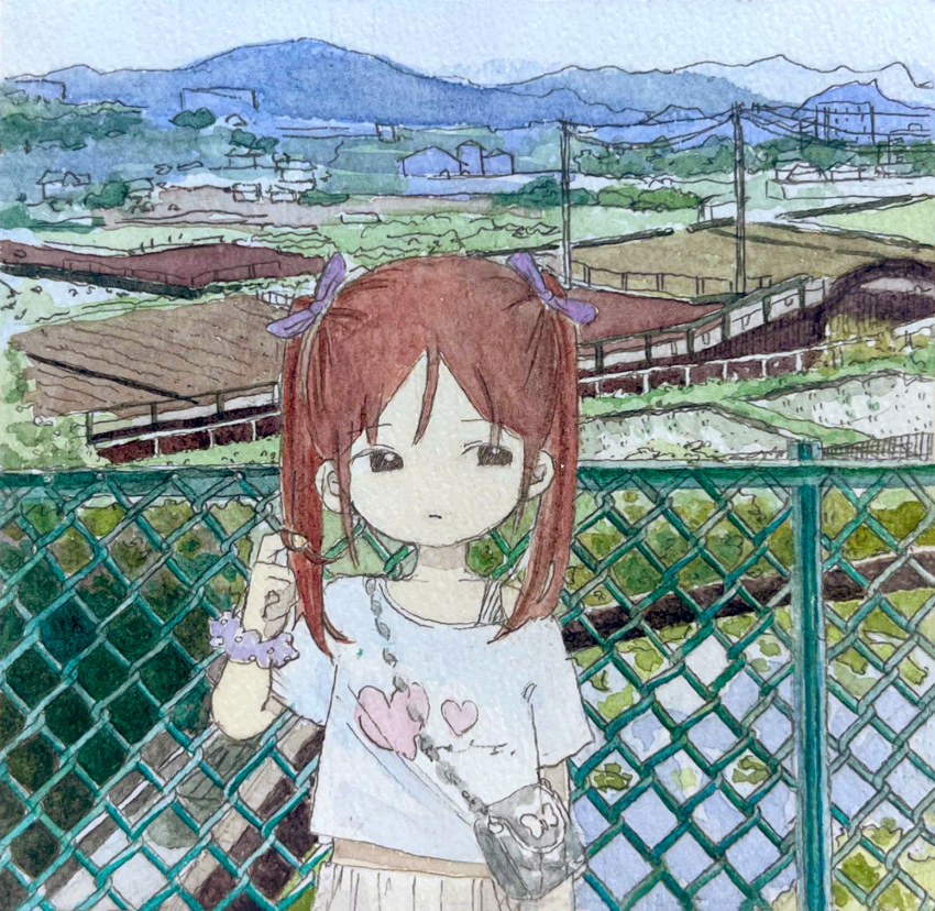 Safebooru - 1girl aponikuru e bag blue sky brown hair building chain ...